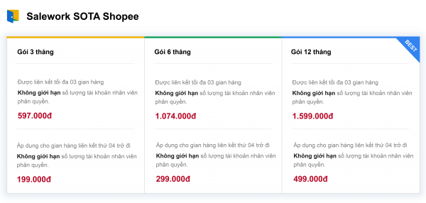 Bảng báo giá các dịch vụ quản lý bán hàng Salework